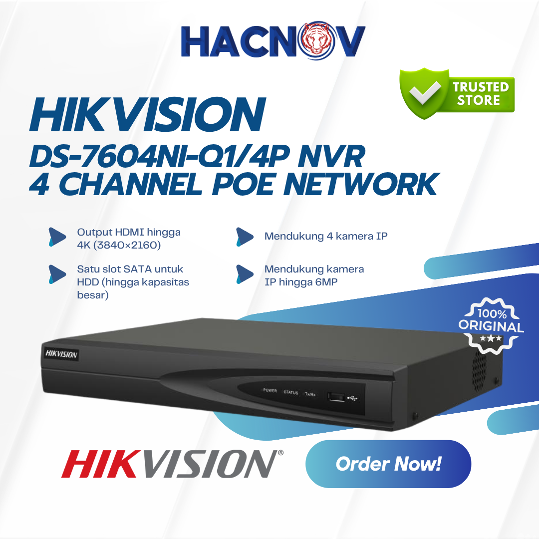 Hikvision DS-7604NI-Q1/4P NVR – 4 Channel PoE Network